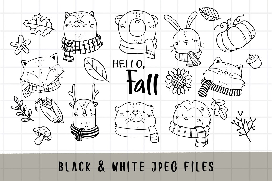 Hello Fall Woodland Animals Clipart, Autumn Forest Animal, Wild Cute ...