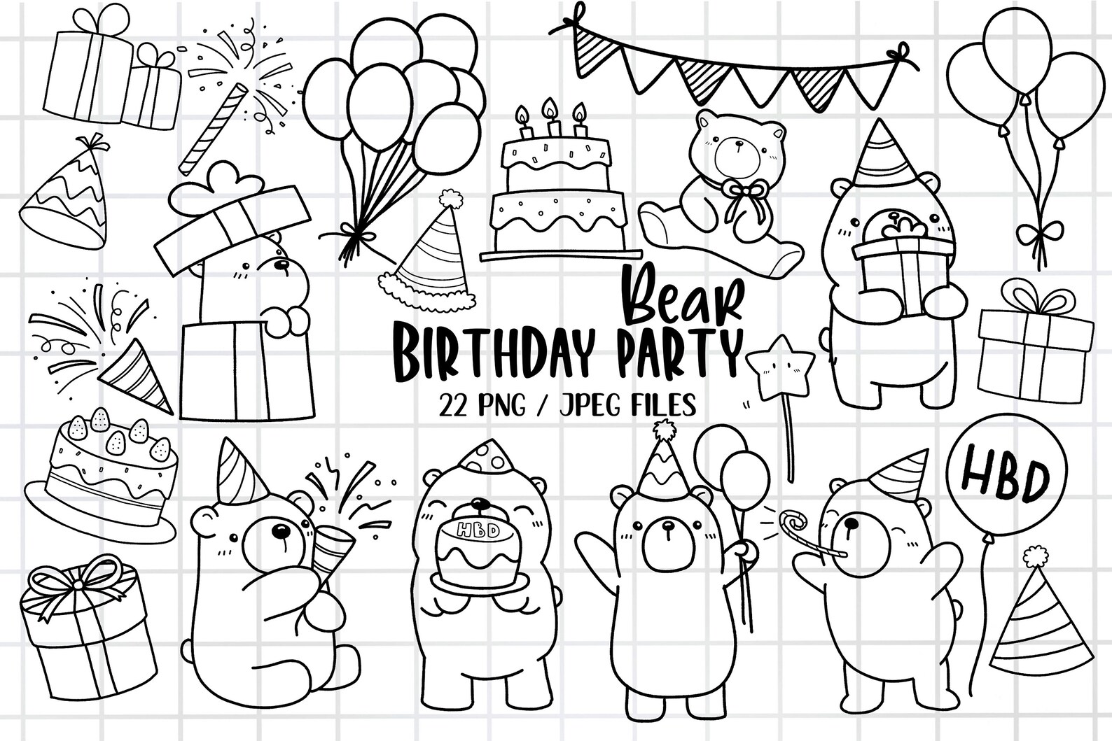 Bear Birthday Party Clipart, Happy Birthday, Cute Bear Clipart ...