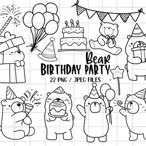 Bear Birthday Party Clipart, Happy Birthday, Cute Bear Clipart ...