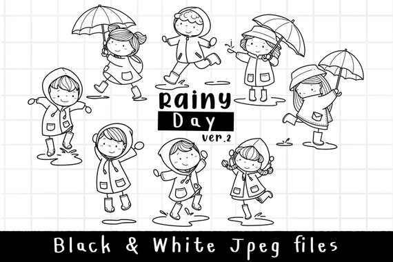 Raincoat Clipart Black And White Rain ClipArt Rainy Day Kids Clip