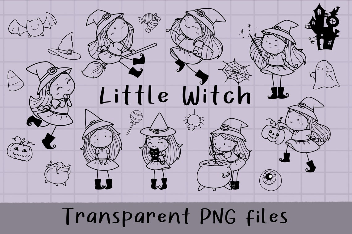 Doodle Witch Clipart,stick Figure Clipart, Halloween Clipart,outline ...
