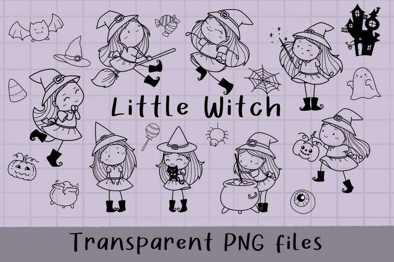 Doodle Witch Clipart,stick Figure Clipart, Halloween Clipart,outline ...