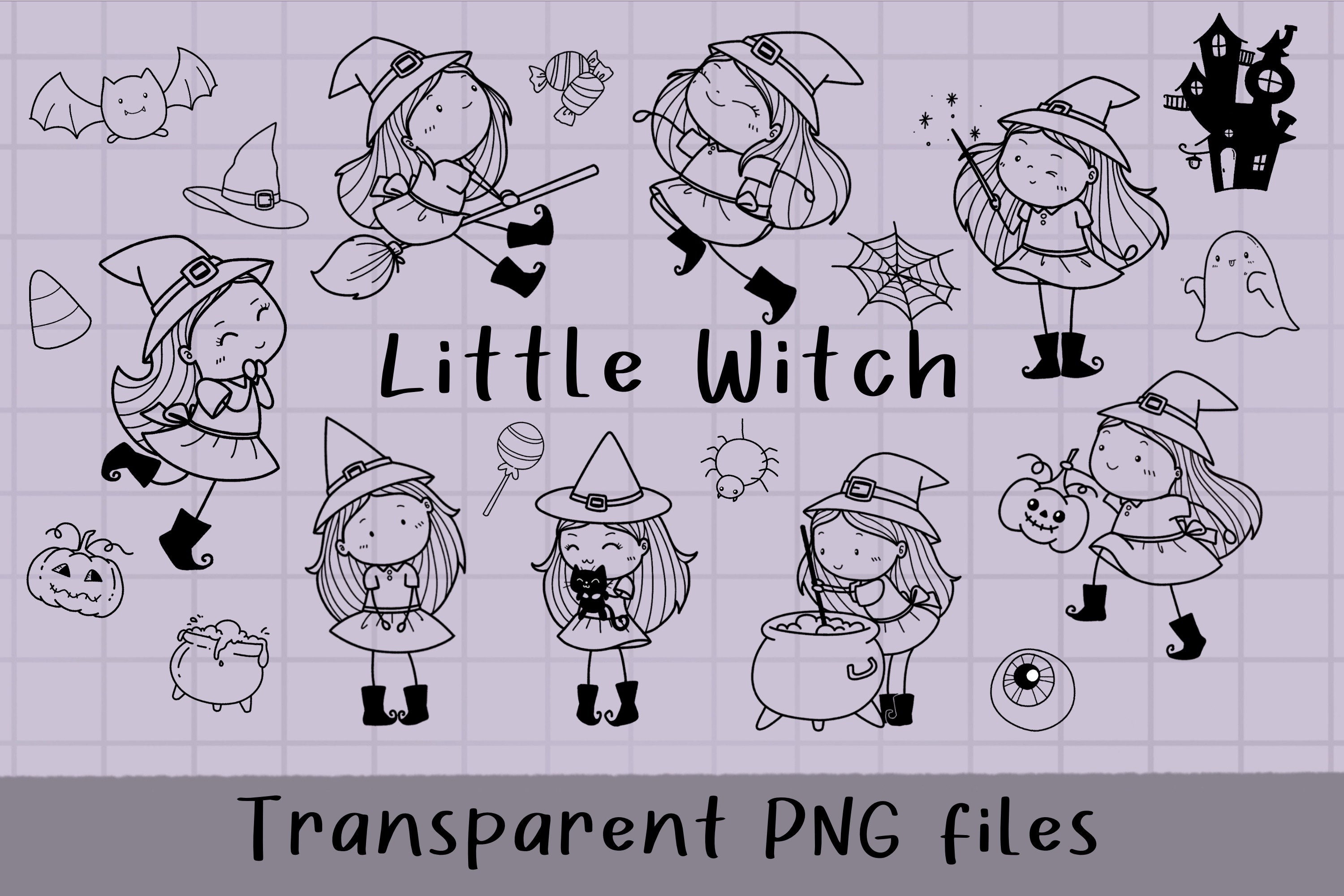 Doodle Witch Clipart,stick Figure Clipart, Halloween Clipart,outline ...