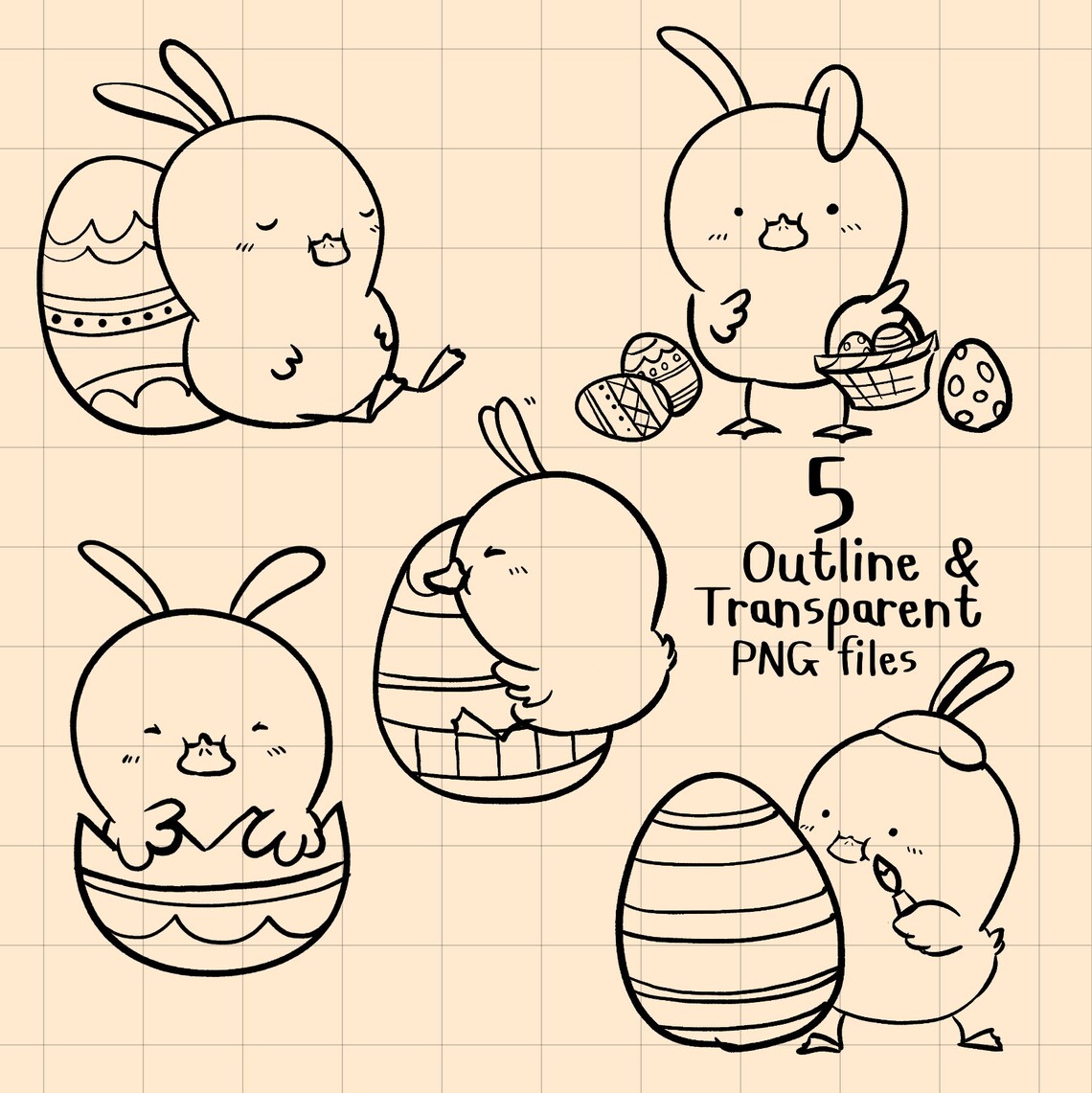 Easter Cute Duck Hand Draw Clipart /duckling / Easter Eggs / - Etsy
