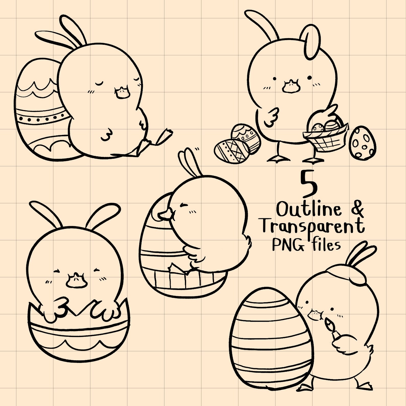 Easter Cute Duck Hand Draw Clipart /duckling / Easter Eggs / Easter ...