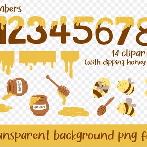 Honey Alphabets Clipart, Honey Numbers PNG, Dripping Honey, Handdrawn ...
