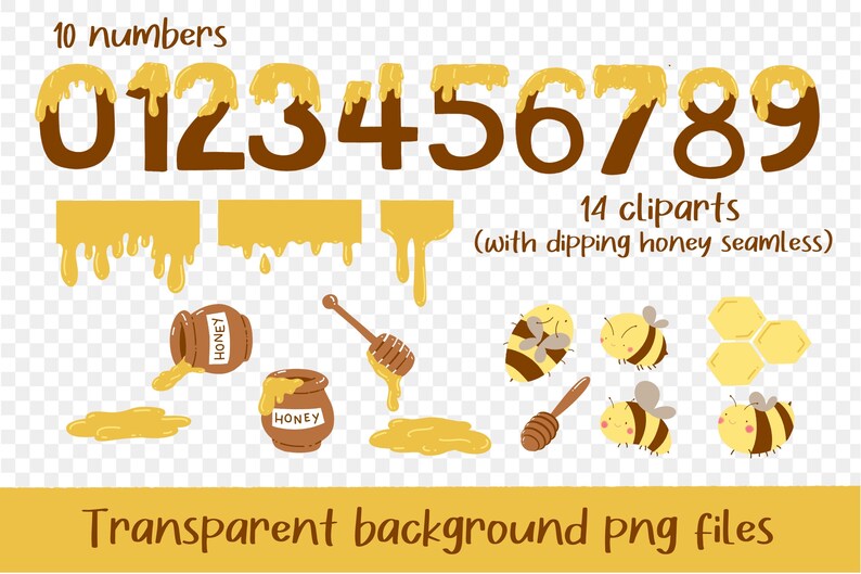 Honey Alphabets Clipart Honey Numbers PNG Dripping Honey - Etsy Denmark