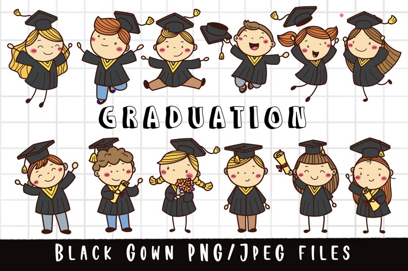 Graduation Doodle Boy and Girl Clipart, Stick Figure Clipart,friend ...