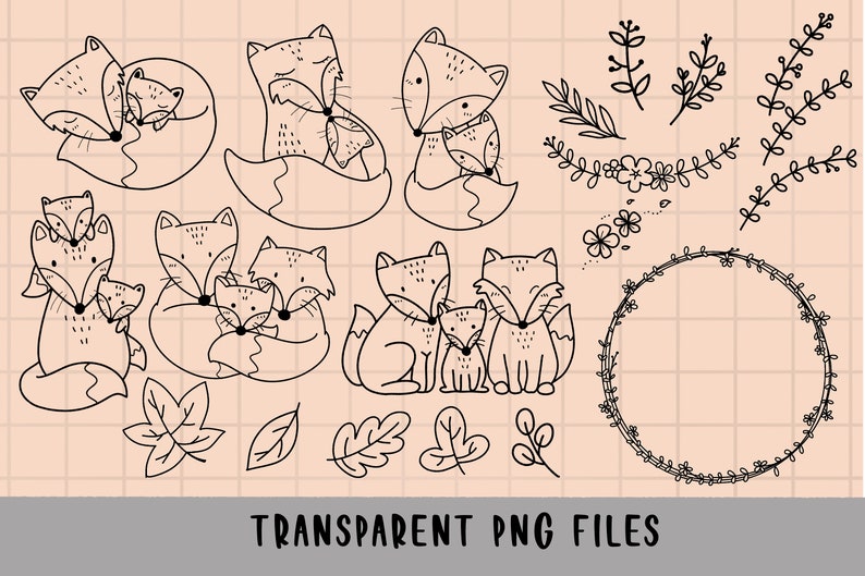 Family of Fox Clipart, Cute Fox, Dad & Mom, Woodland Animal, Outline ...