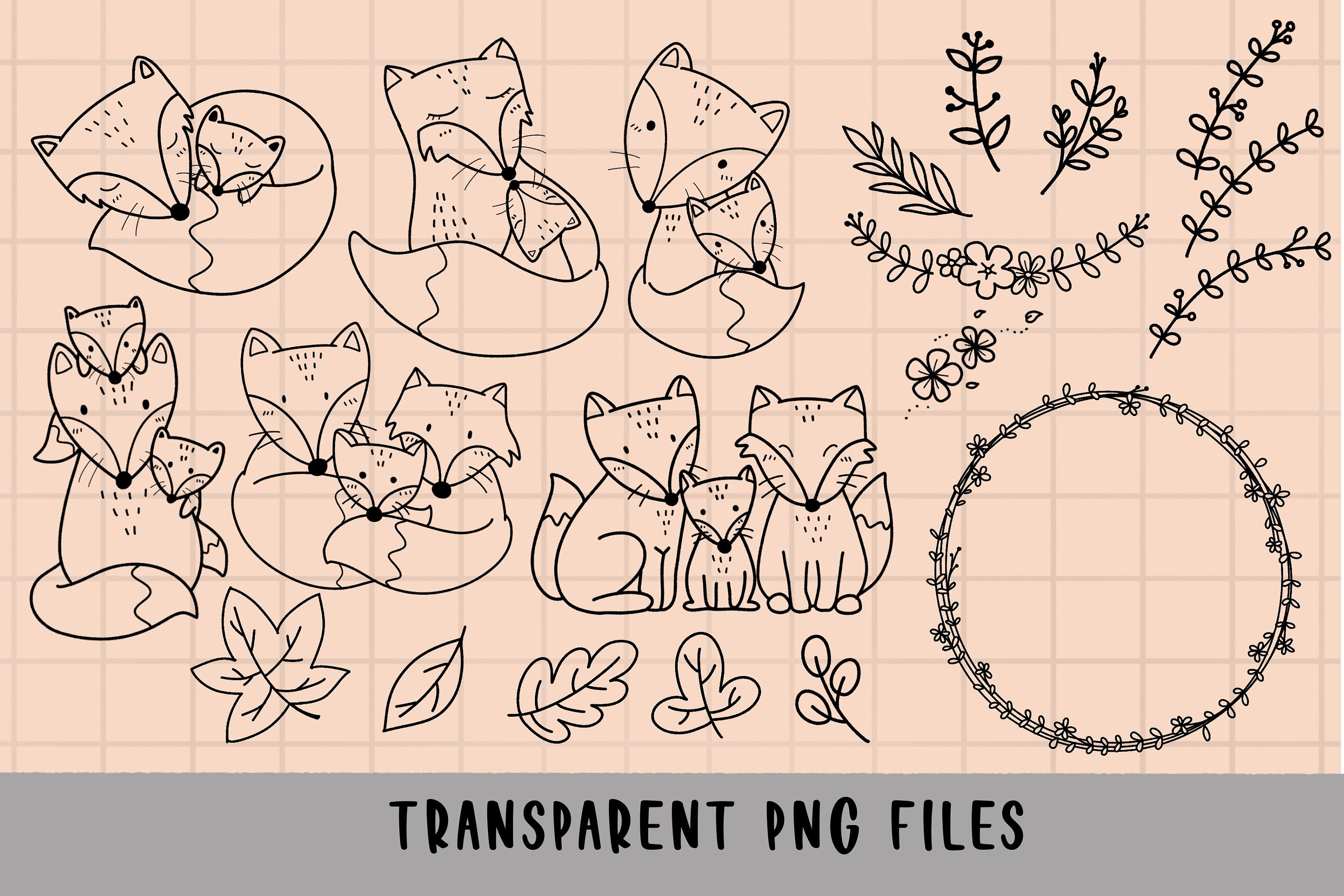 Family of Fox Clipart, Cute Fox, Dad & Mom, Woodland Animal, Outline ...