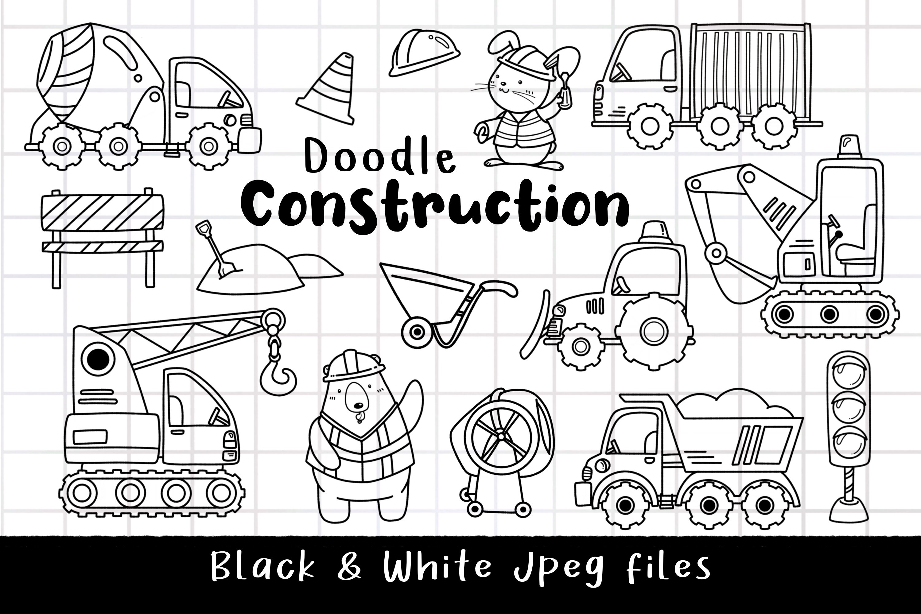 Doodle Construction Clipart, Construction Truck, Constrution Party ...