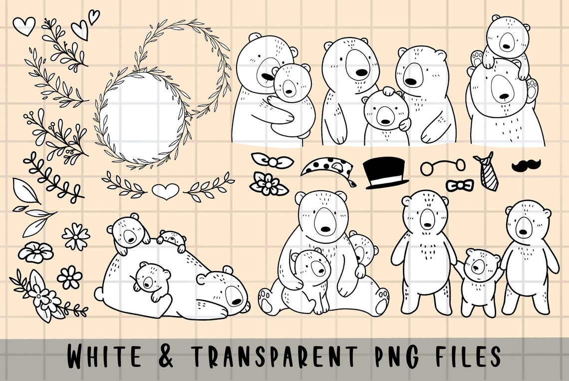 Family of Bears Clipart, Cute Bear, Dad & Mom, Woodland Animal, Outline ...