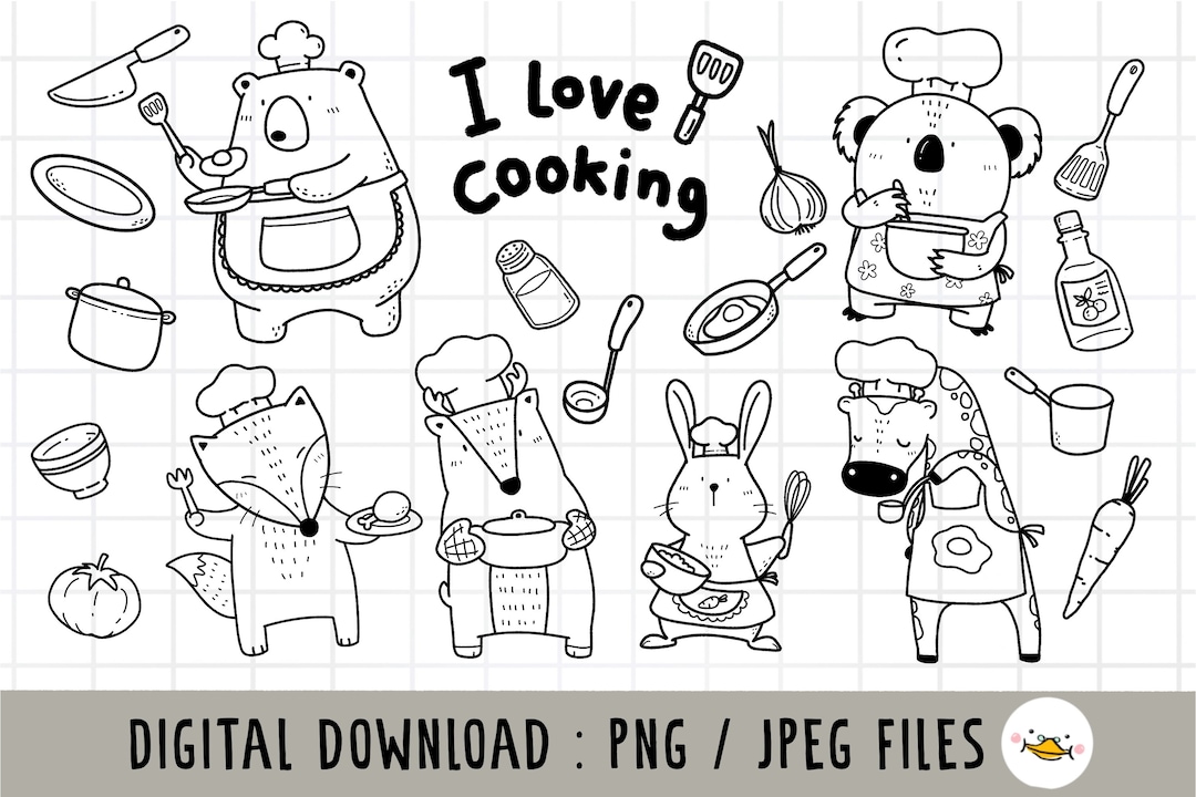 Cooking Woodland Clipart, Animal Chef Clipart, Kitchen Clipart, Chef ...