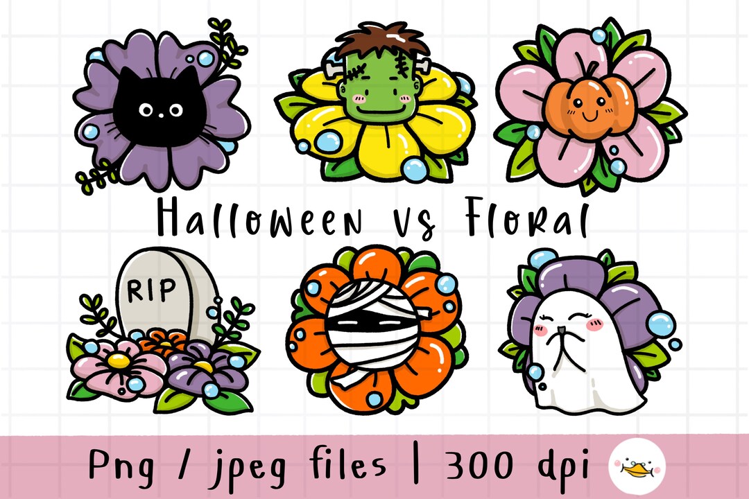 Cute Halloween Floral Clipart, Flower Pumpkin Png, Cute Ghost Png ...