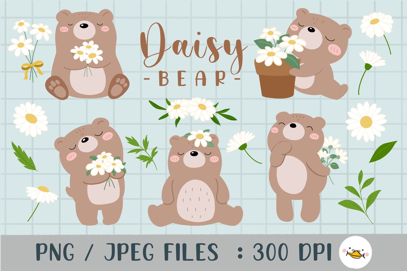 Daisy Bear Clipart Daisy Clipart Cute Bear Clipart Bear - Etsy