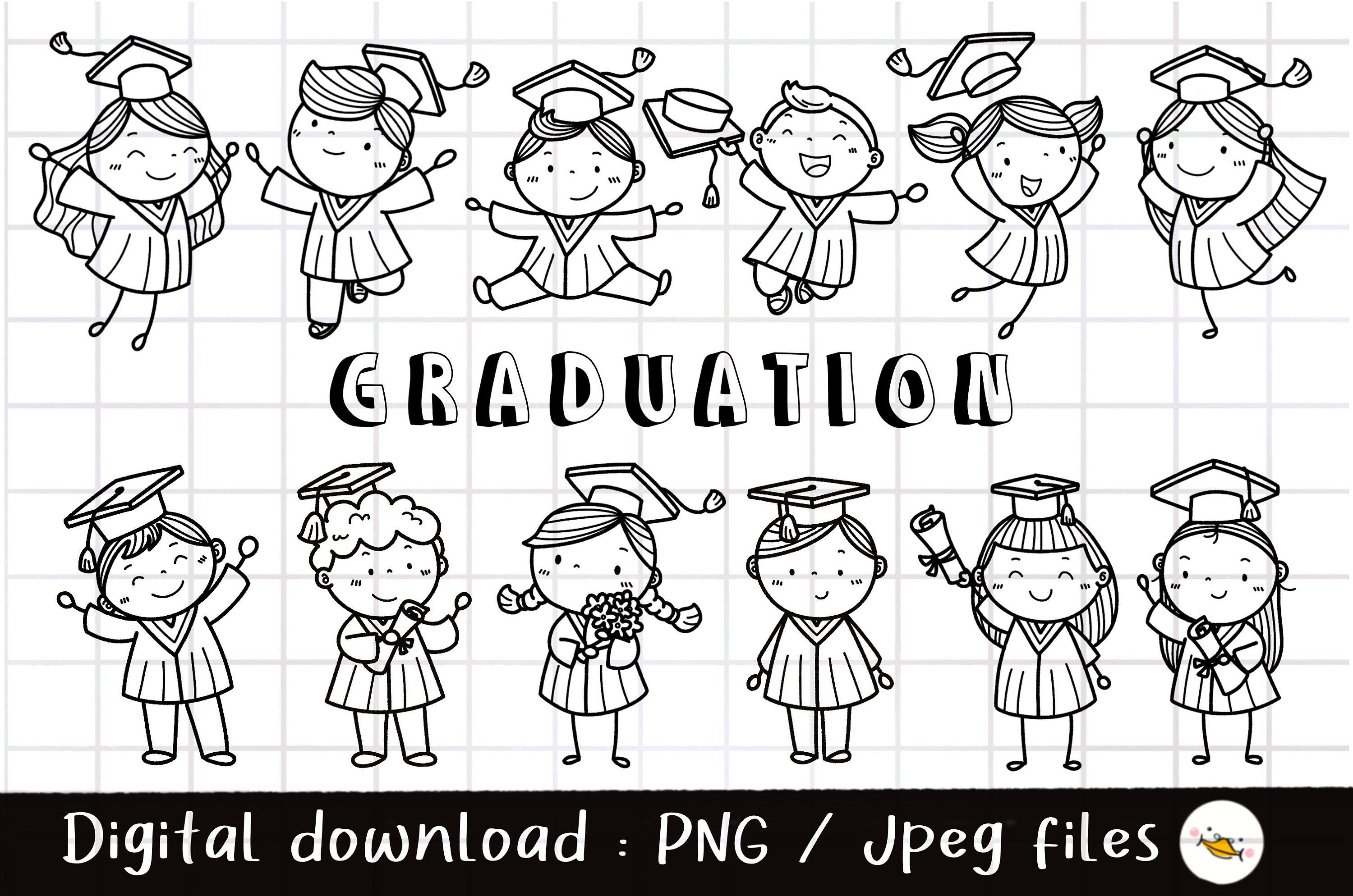 Graduation Doodle Boy and Girl Clipart, Stick Figure Clipart,friend ...