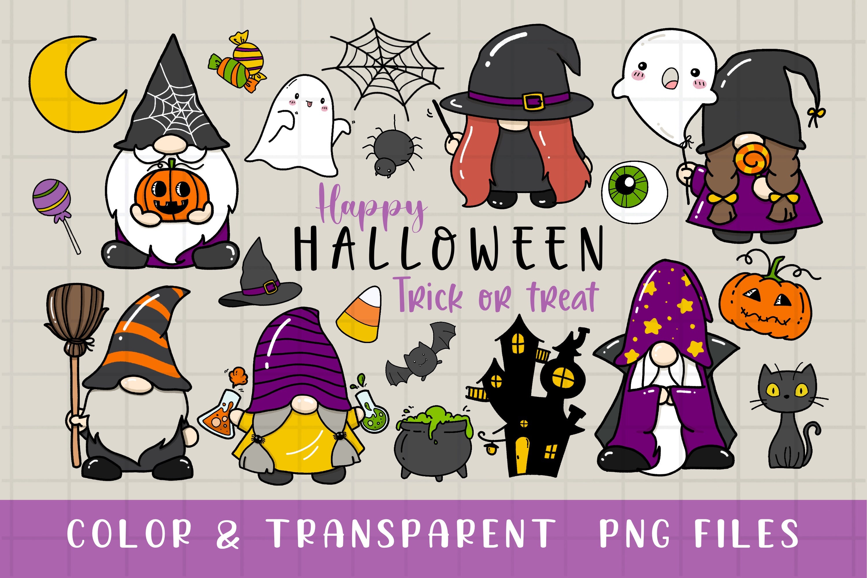 Halloween Gnome Clipart, Trick or Treat Png, Gnome Witch Png, Outline ...