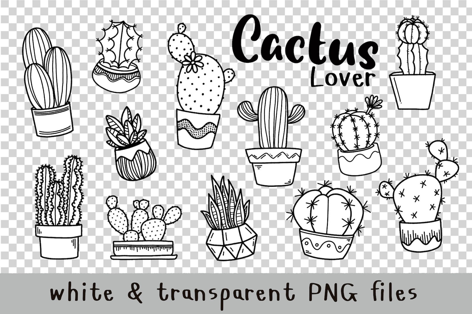 Doodle Cactus Cliparts, Succulent Clipart Set, House Plants Clipart ...