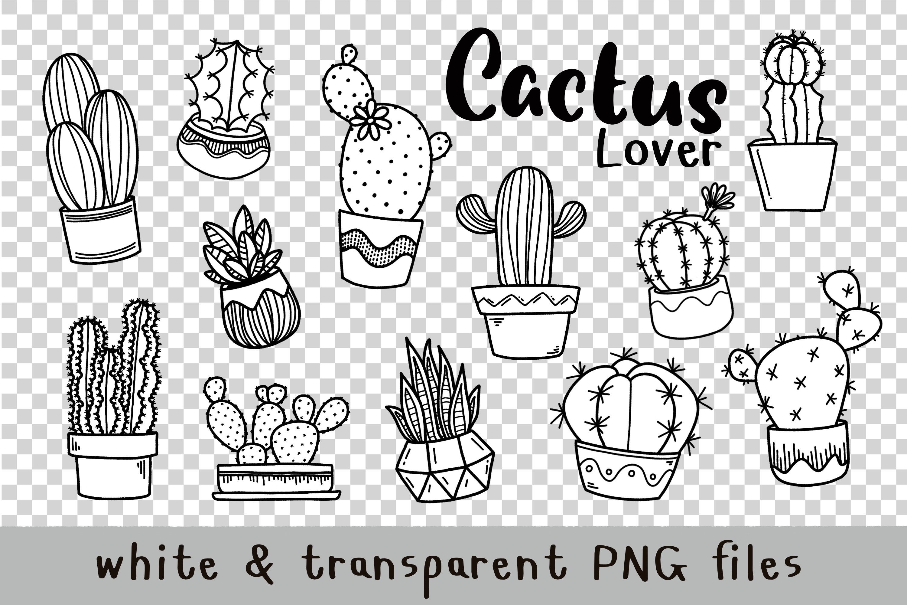 Doodle Cactus Cliparts, Succulent Clipart Set, House Plants Clipart ...