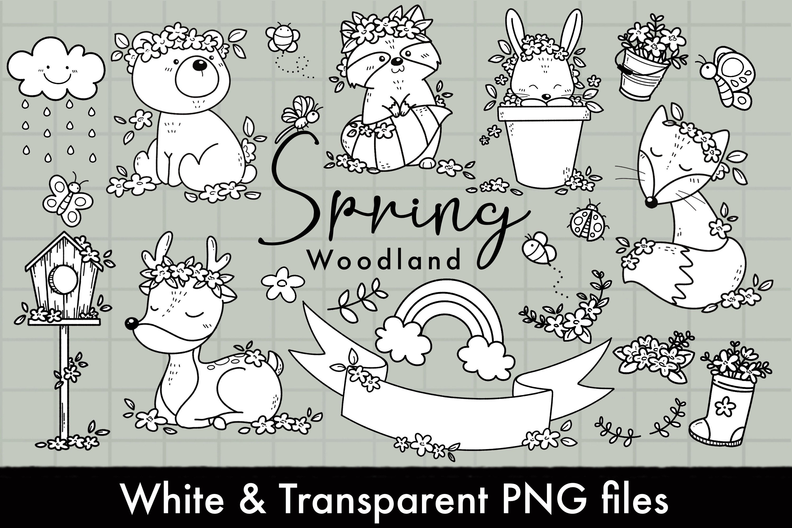 Spring Woodland Animals Clipart, Floral Animal, Wild Cute Animal ...