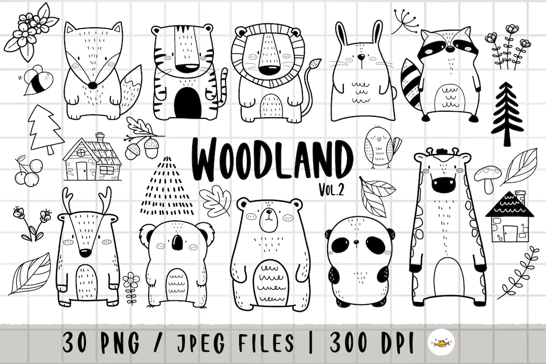Woodland Animals Clipart, Forest Animal, Wild Cute Animal, Outline ...