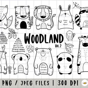 Woodland Animals Clipart, Forest Animal, Wild Cute Animal, Outline ...