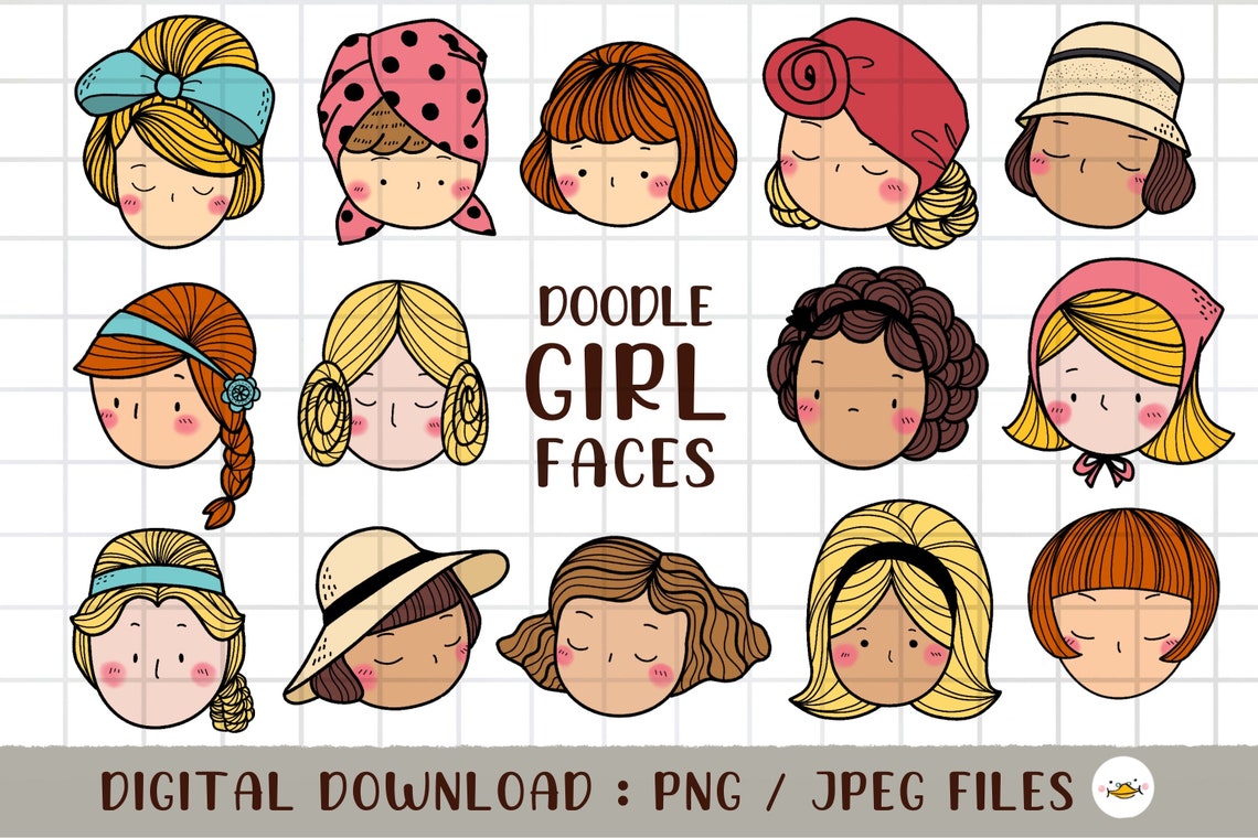 Cute Lady Face, Vintage Girl, Girl Face, Outline Doodle, Black and ...