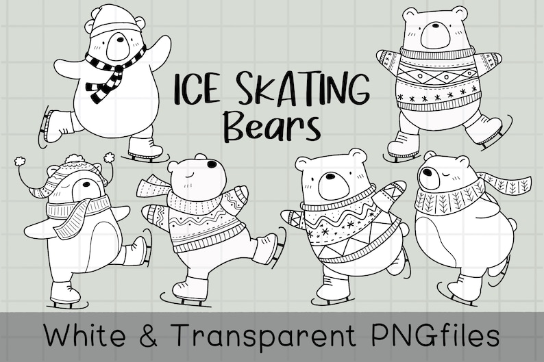 Ice Skating Bear Clipart, Bear in Sweater PNG, Winter is Clipart ...