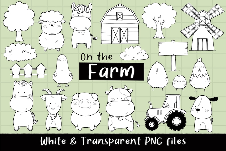 Farm Animals Clipart, Cute Farm Animal, Farmland, Farm Life, Outline ...