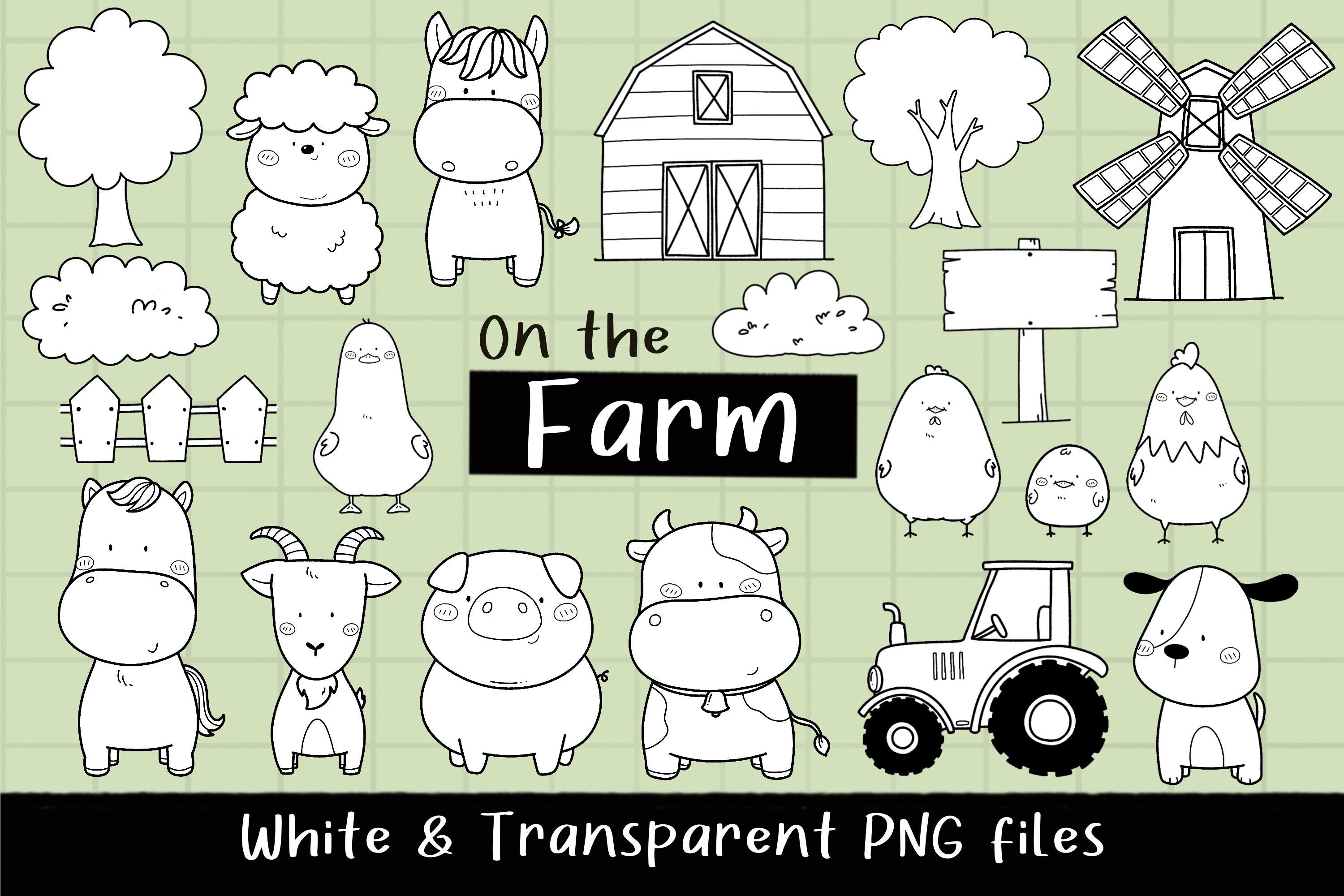Farm Animals Clipart, Cute Farm Animal, Farmland, Farm Life, Outline ...