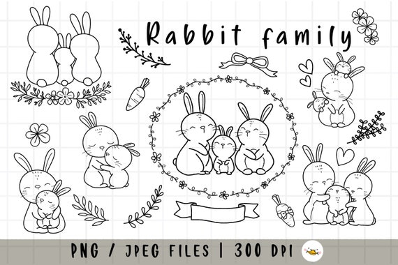 Family of Rabbit Clipart cute bunny Dad Mom Woodland | Etsy