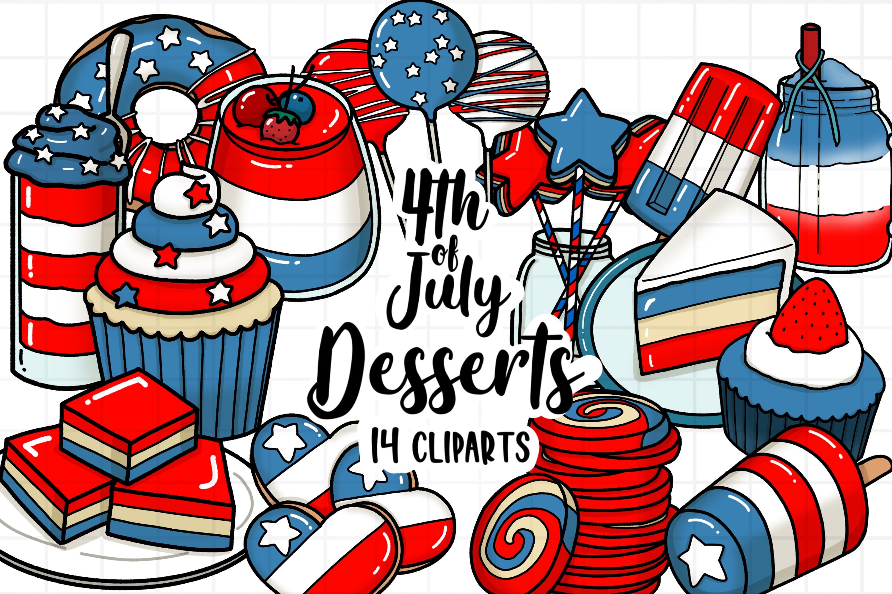 4th of July Dessert Clipart, Funny USA Clipart, Independence Day, 4th ...