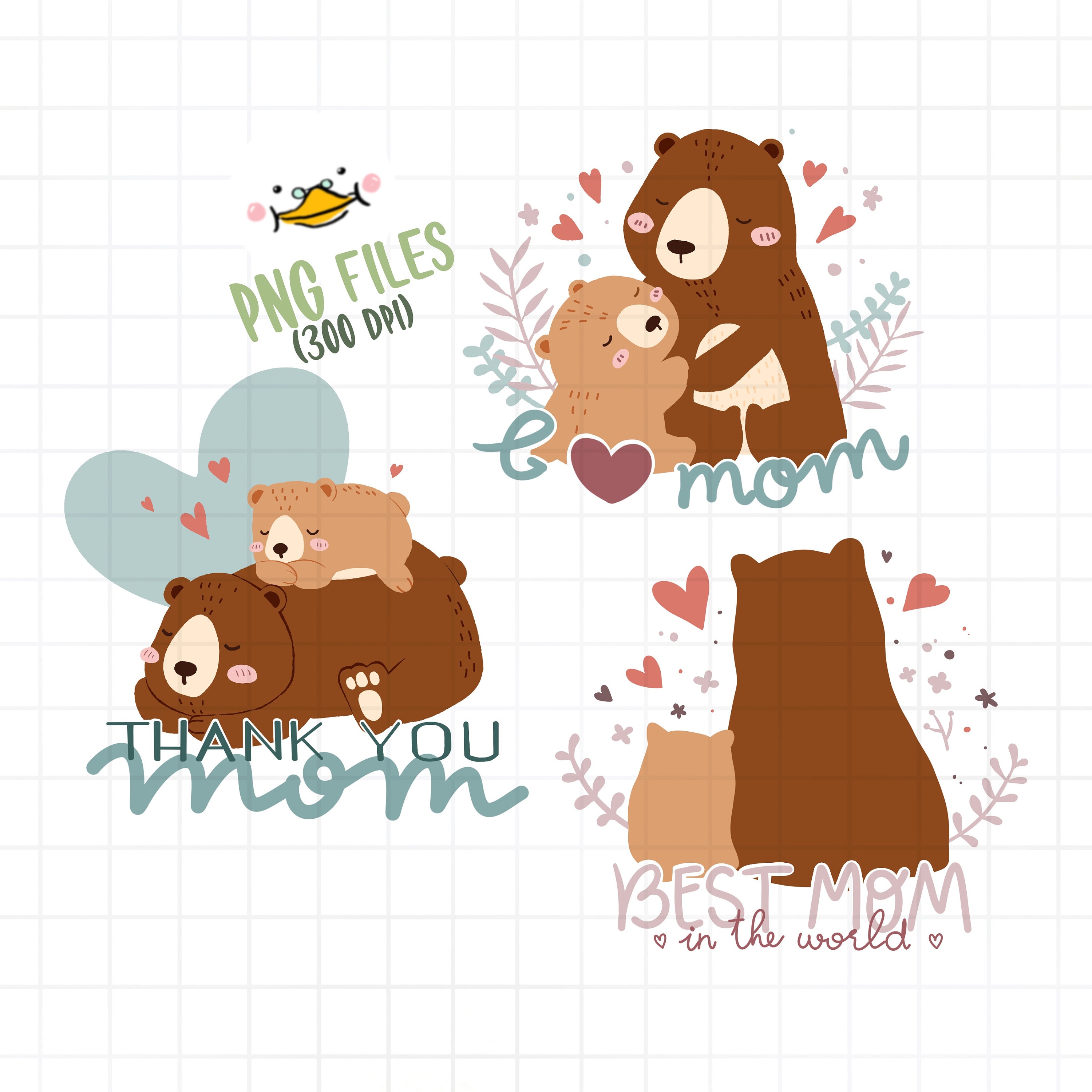 Mother and Baby Bear Clipart, Mama Bear, Wild Cute Animal, Doodle, PNG ...