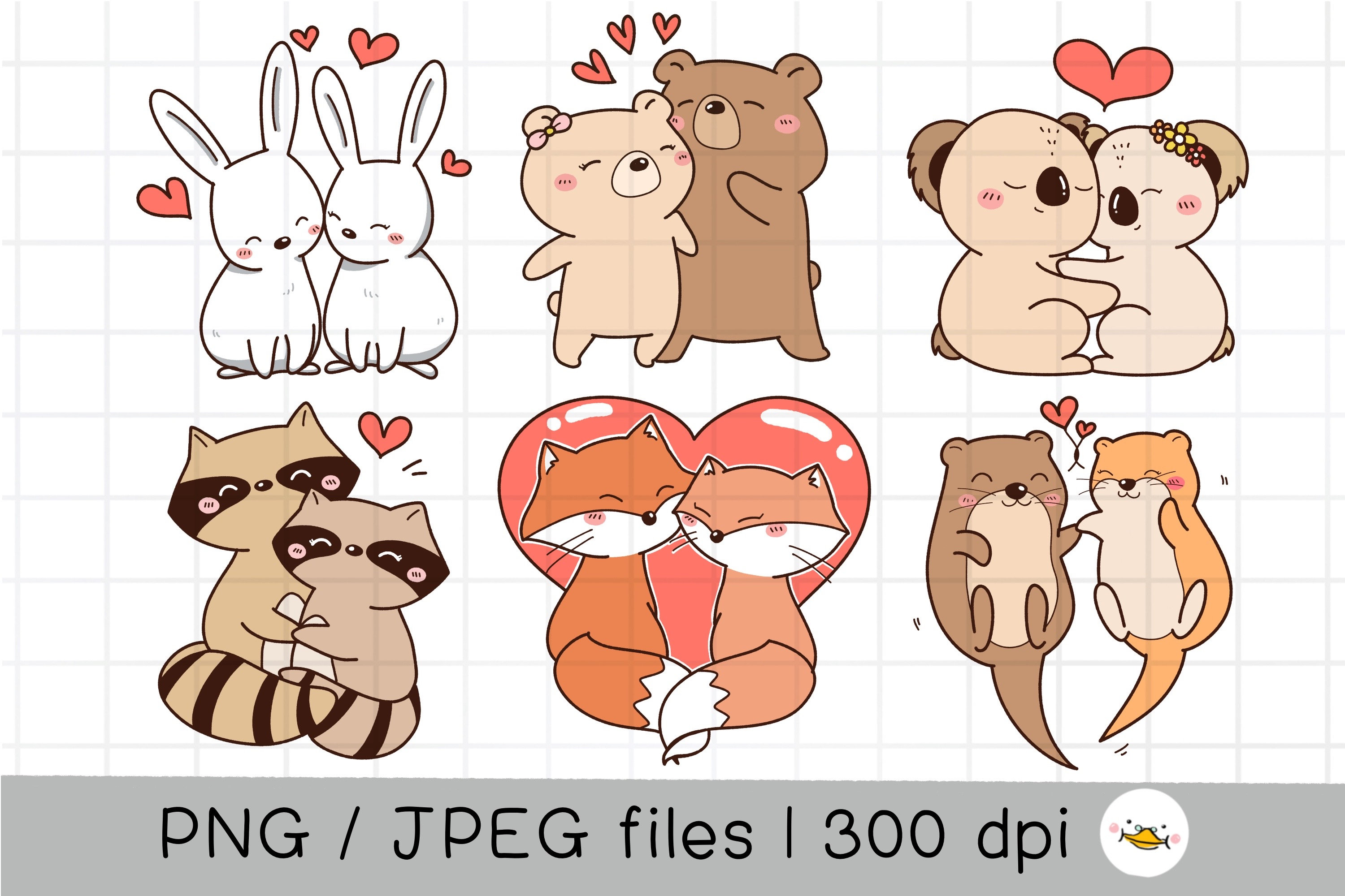 Cute Animal Couples Clipart, Woodland Lovers Clipart, Wild Cute Animal ...