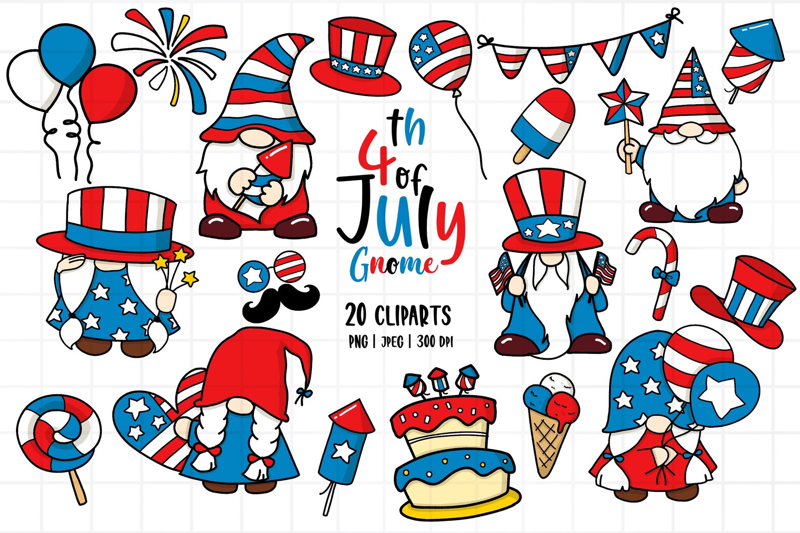 4th of July Gnomes Clipart, Funny USA Clipart, Independence Day Gnome ...