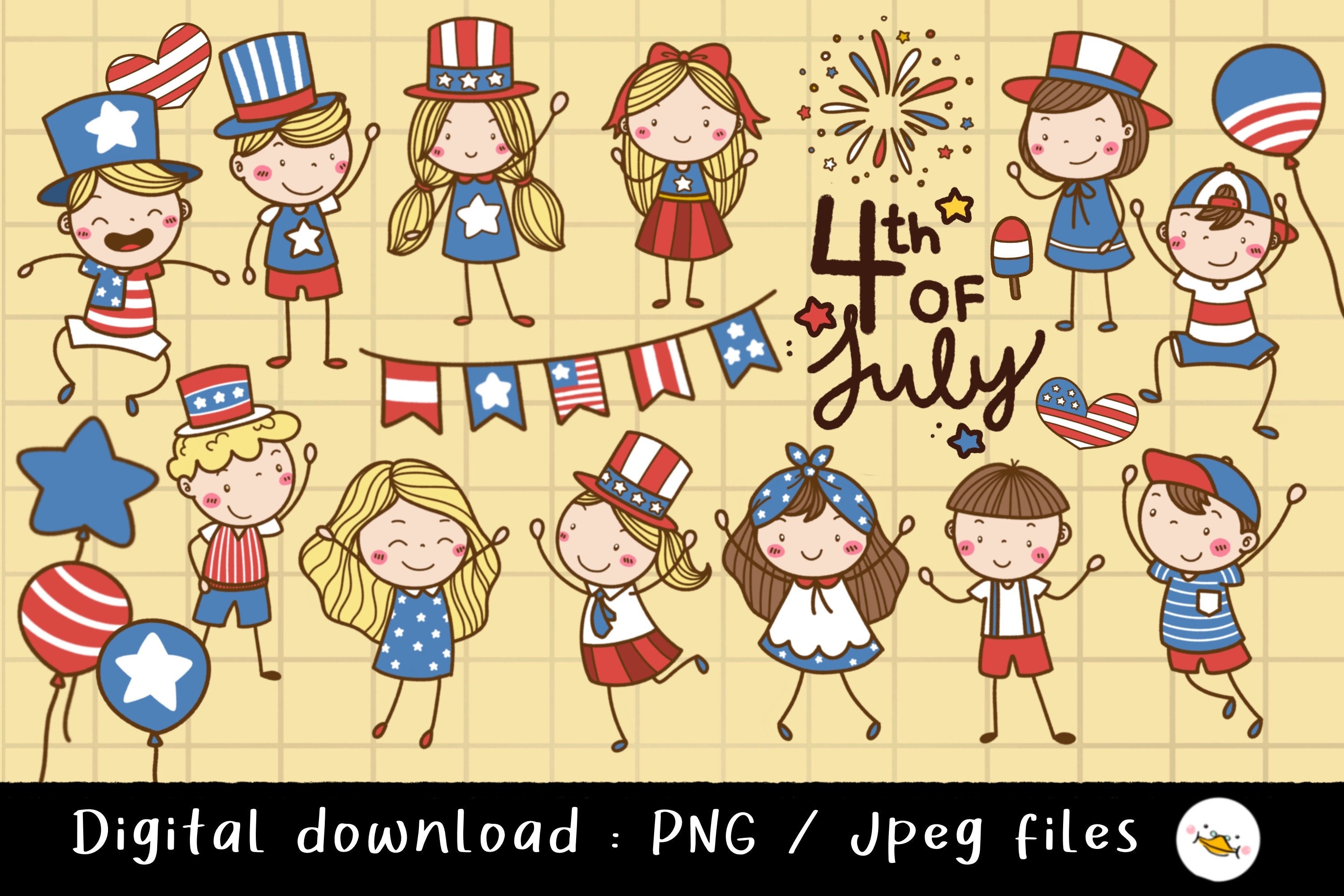 4th of July Kid Clipart, Funny USA Clipart, Independence Day, Fourth of ...