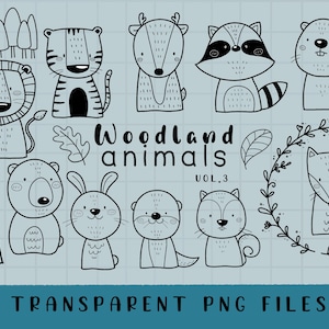 Woodland Animals Clipart, Forest Animal, Wild Cute Animal, Outline ...