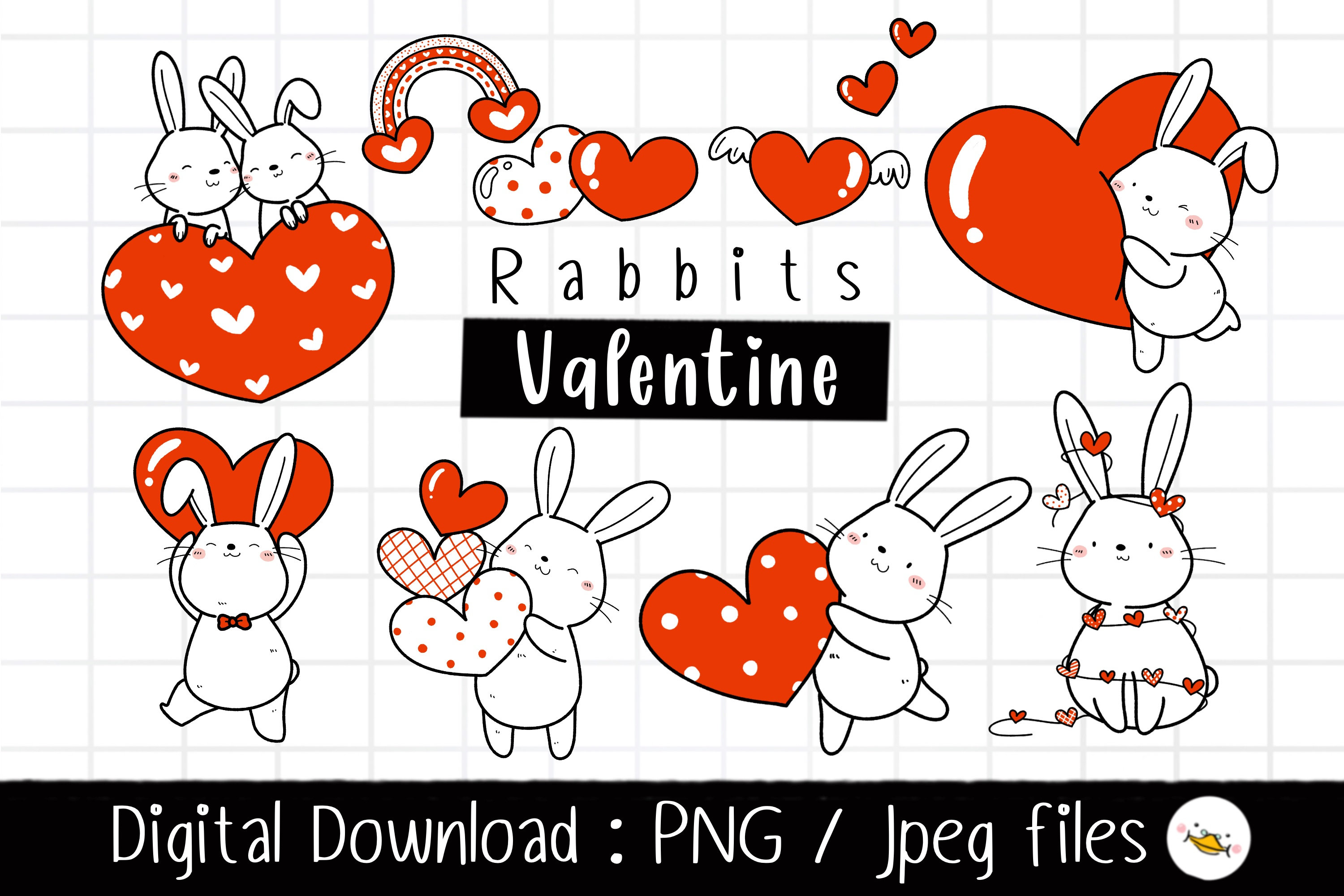 Valentine Rabbits Clipart Rabbit in Love Rabbit Clipart - Etsy