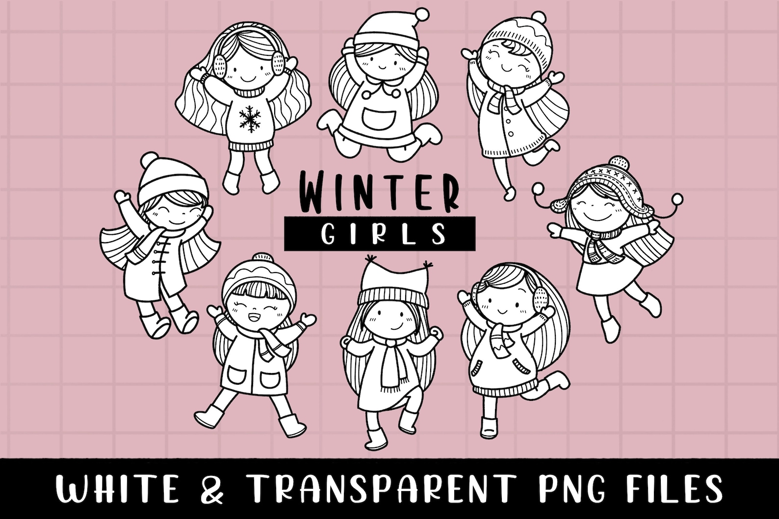 Winter Girls Clipart, Girls in Sweater PNG, Doodle Girls, Winter is ...
