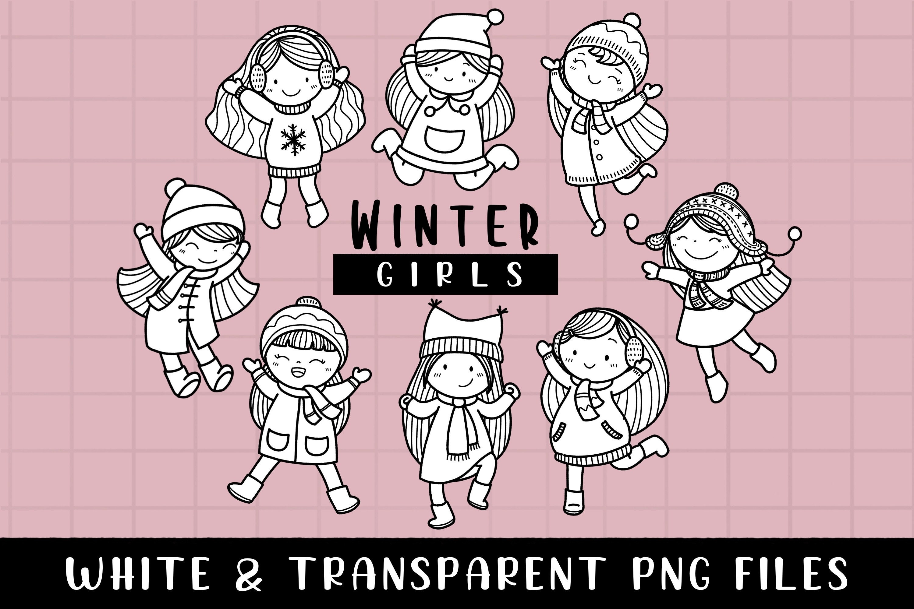 Winter Girls Clipart, Girls in Sweater PNG, Doodle Girls, Winter is ...