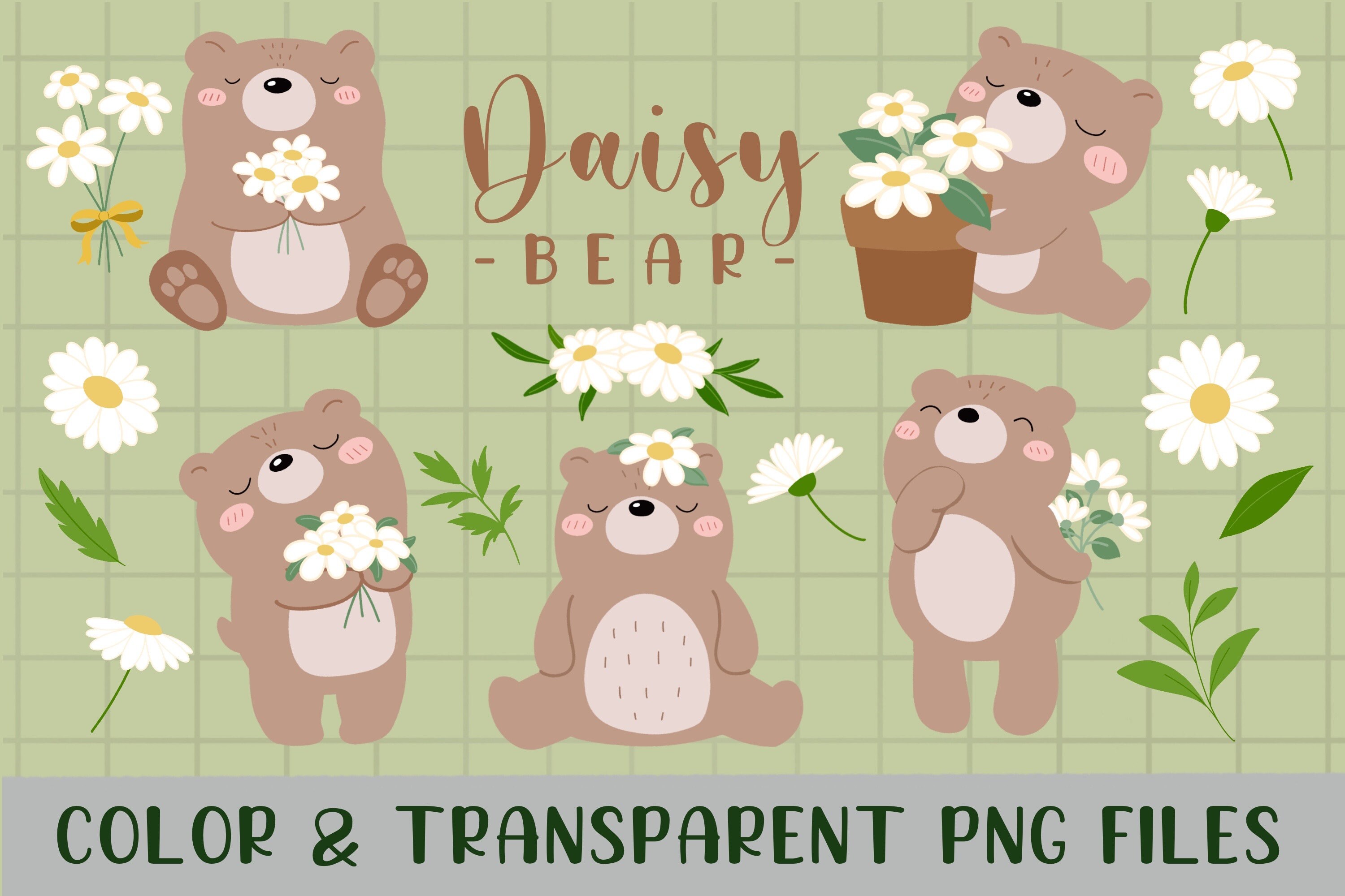 Daisy Bear Clipart, Daisy Clipart, Cute Bear Clipart , Bear and Flower ...
