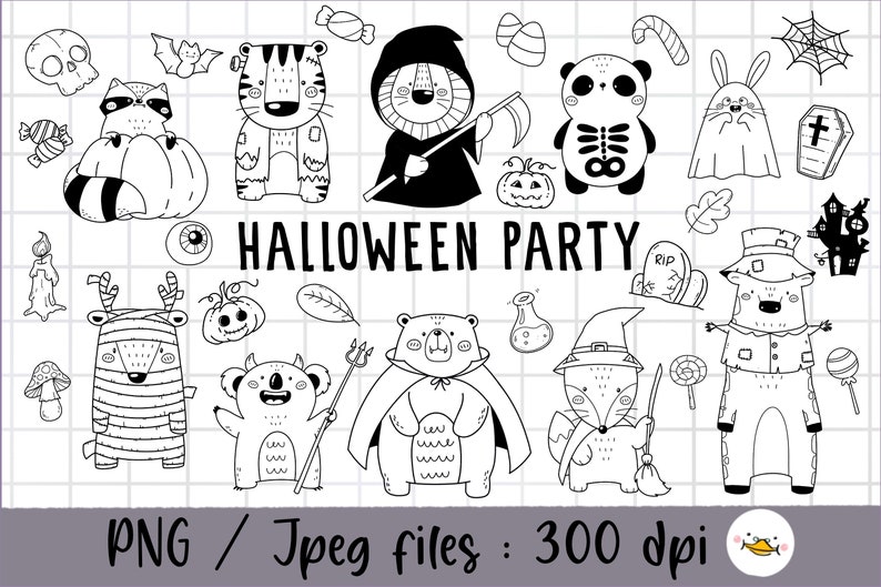 Woodland Halloween Clipart, Trick or Treat, Halloween Clipart, Outline ...