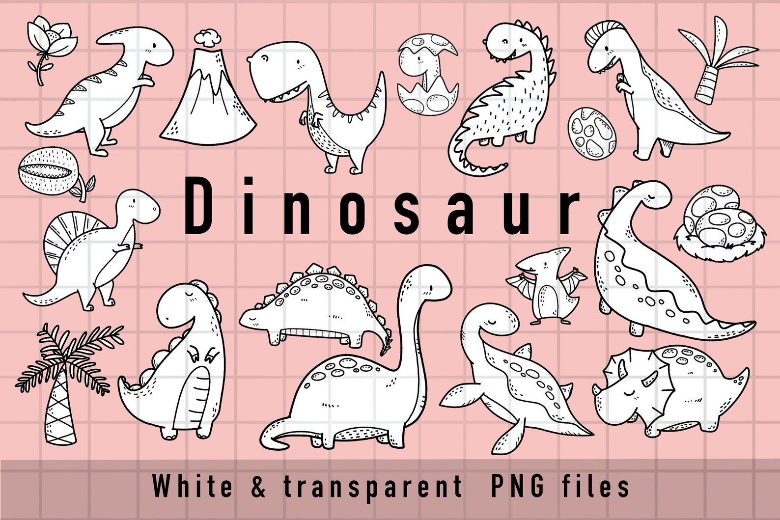 Dinosaur Clipart DINOSAURS Cute Dinosaur Clip Art Doodle - Etsy