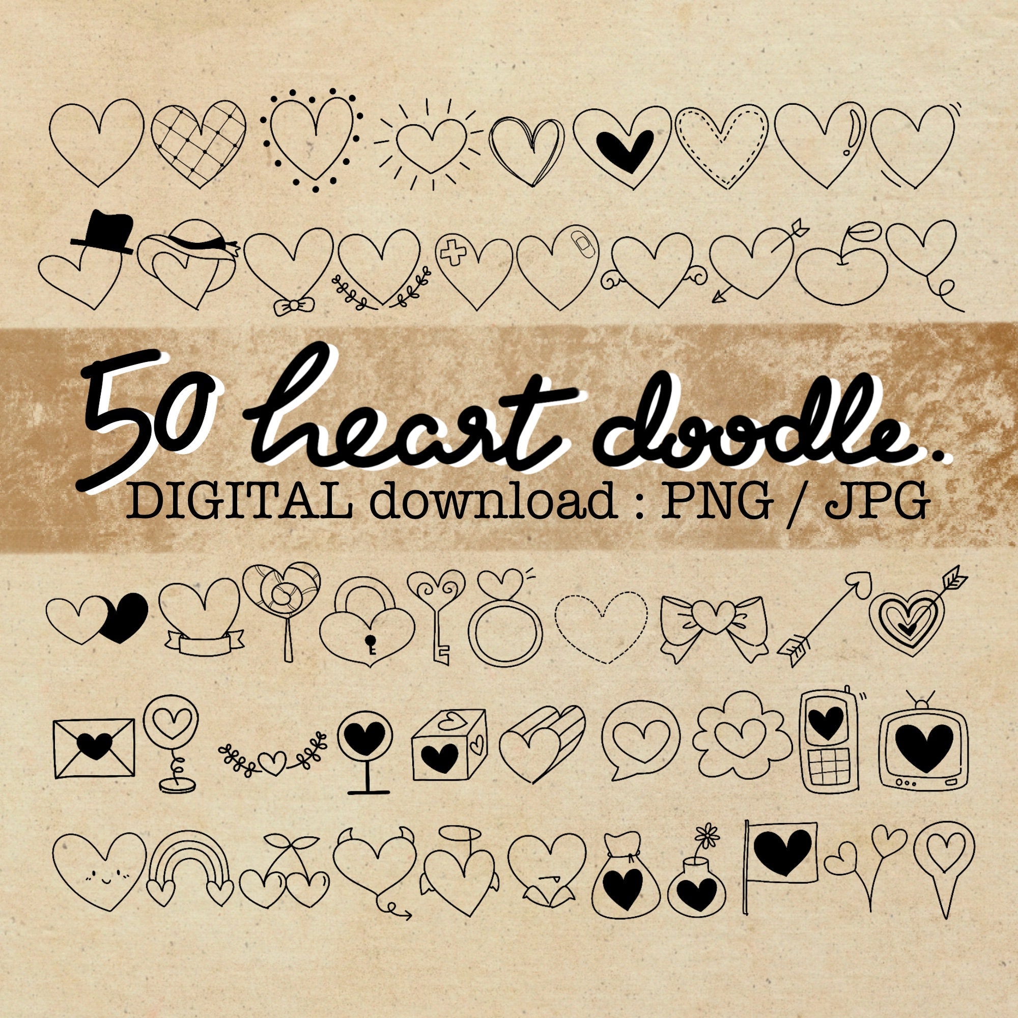 Heart Hand Draw Clipart / Heart Doodle / Heart Elements / Printable ...