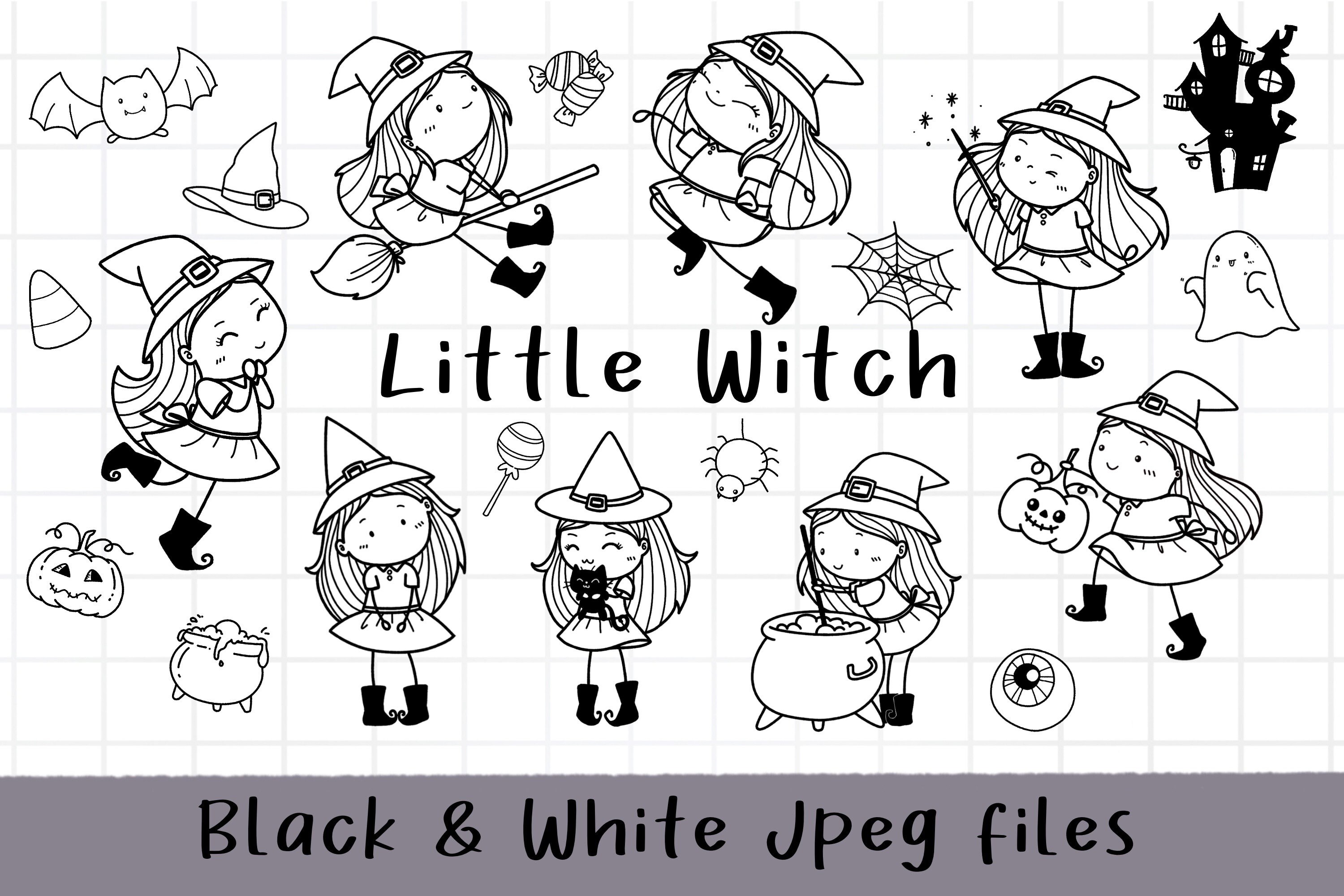 Doodle Witch Clipart,stick Figure Clipart, Halloween Clipart,outline ...