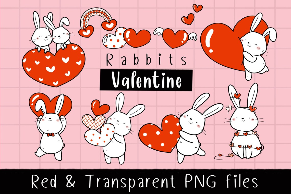 Valentine Rabbits Clipart Rabbit in Love Rabbit Clipart - Etsy