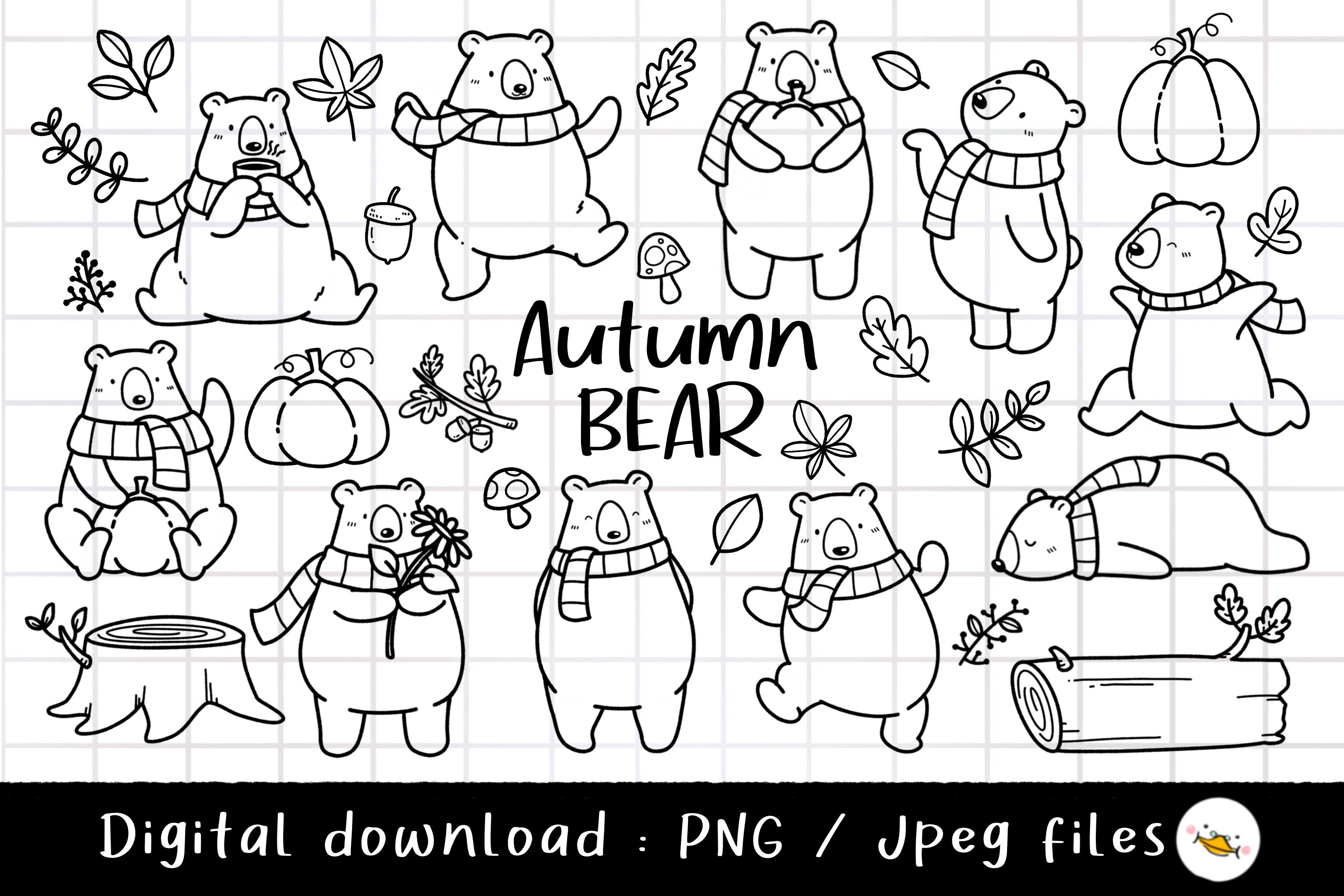 Autumn Bear Clipart, Fall Woodland Animals PNG, Autumn PNG, Pumpkin PNG ...