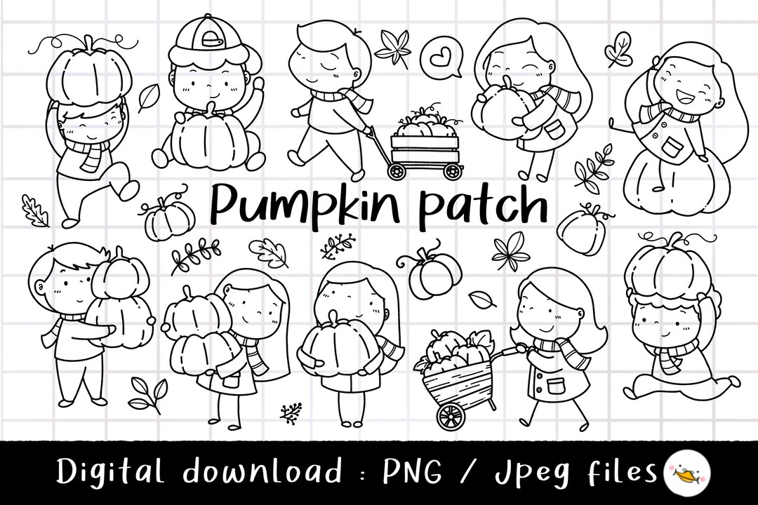 Pumpkin Patch Clipart, Kid and Pumpkin Png, Black and White Pumpkin PNG ...