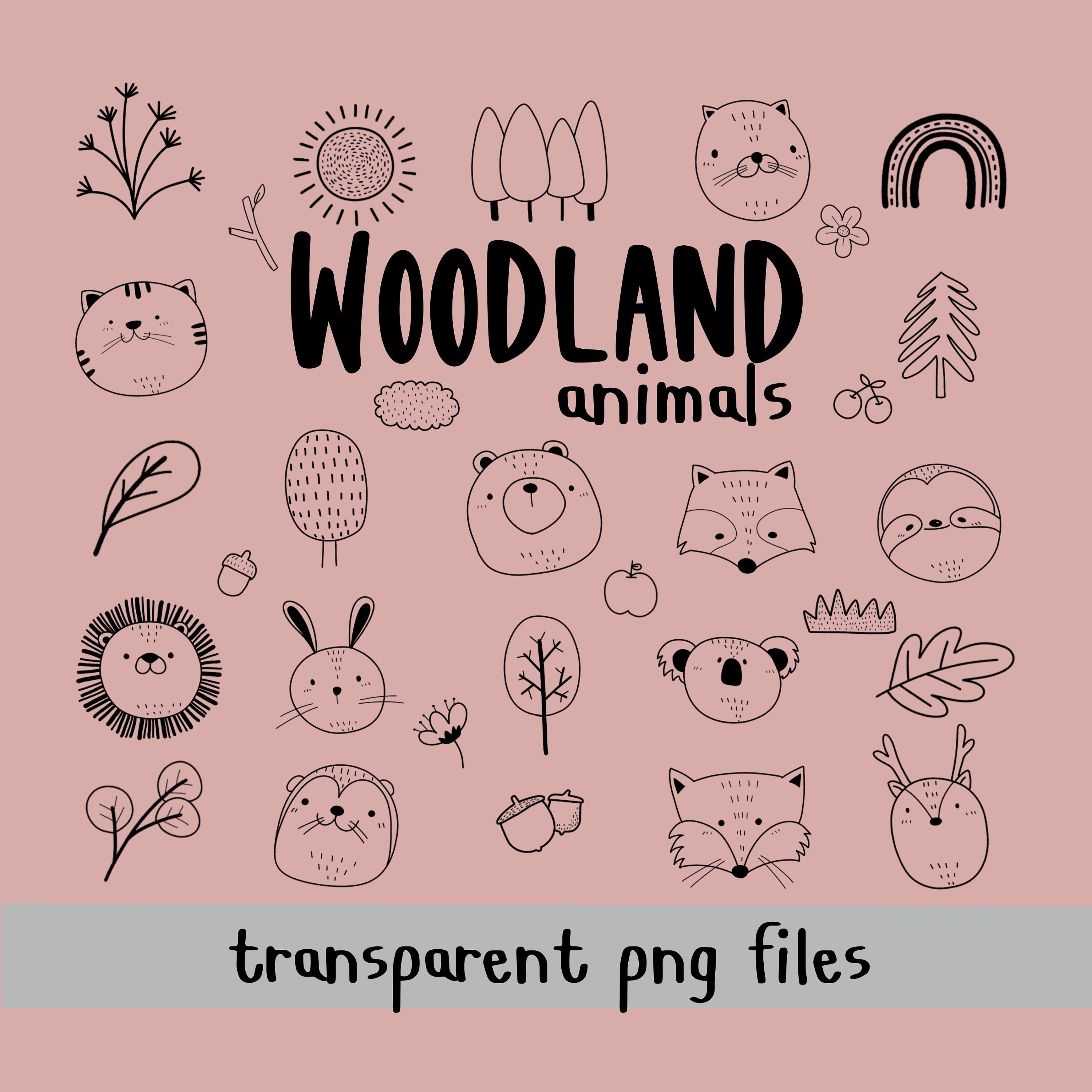 Woodland Animal Face Clipart, Forest Animal, Wild Cute Animal, Outline ...
