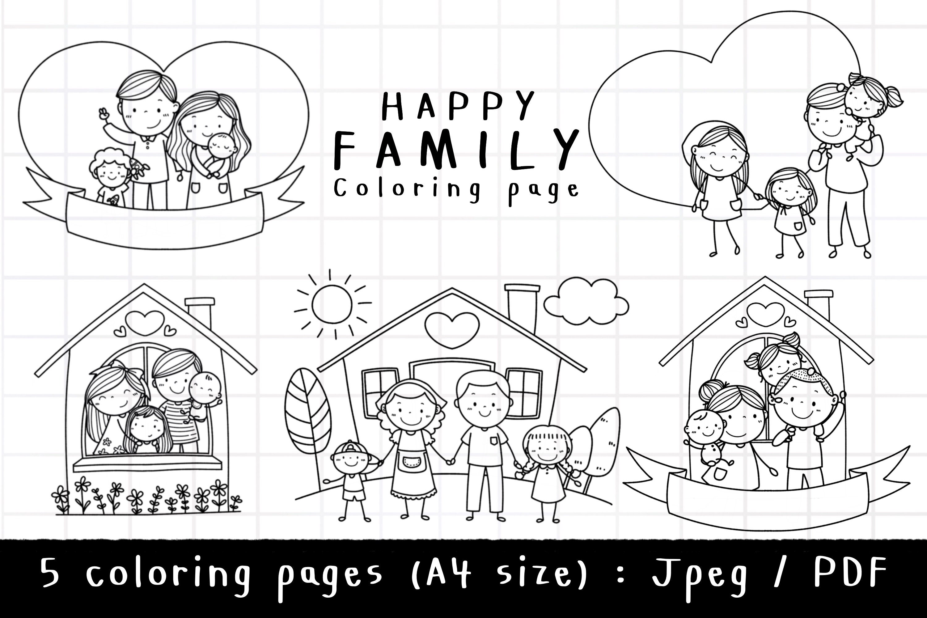 Happy Doodle Family , Kid Stick Figure, Mom Dad Son Daughter, Outline ...